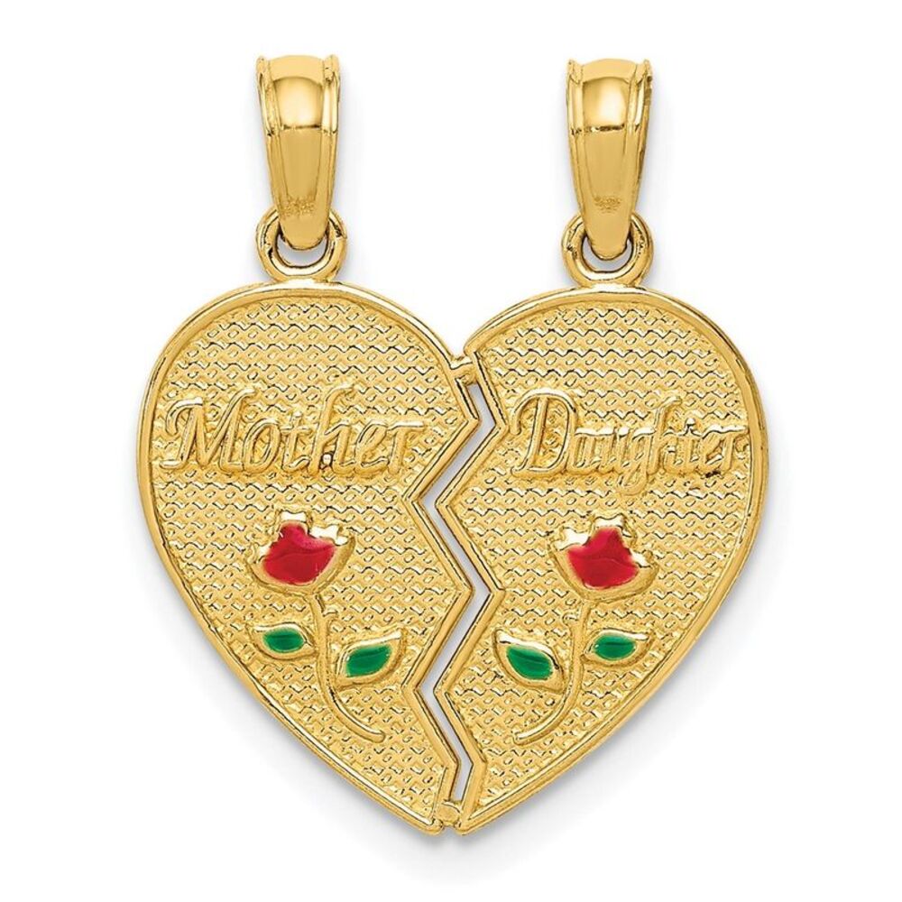 10k Yellow Gold Enameled Mother - Daughter Pendant - Gem
